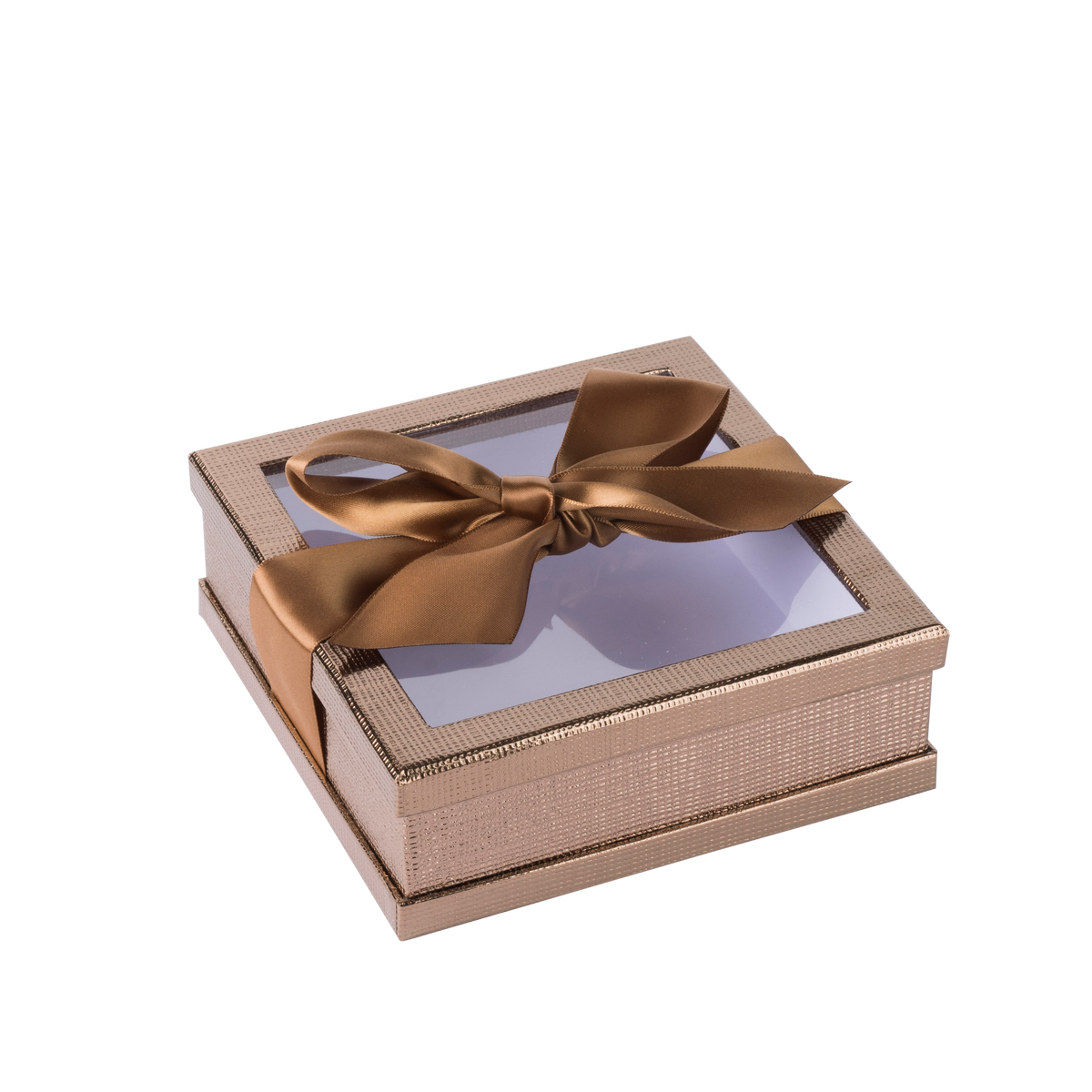 Clear Window Gift Boxes Gold 6" X 6" X 2" 3 Pack With Ribbon – Hammont